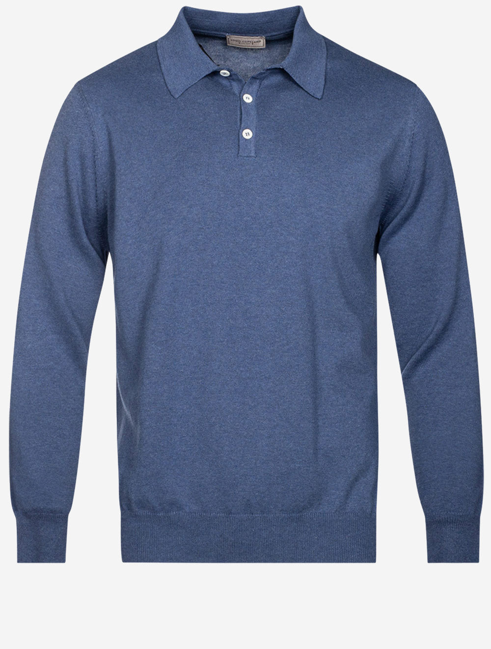 Louis Copeland Merino Long Sleeve Polo Blue | Luxury Men's Polo Shirts ...