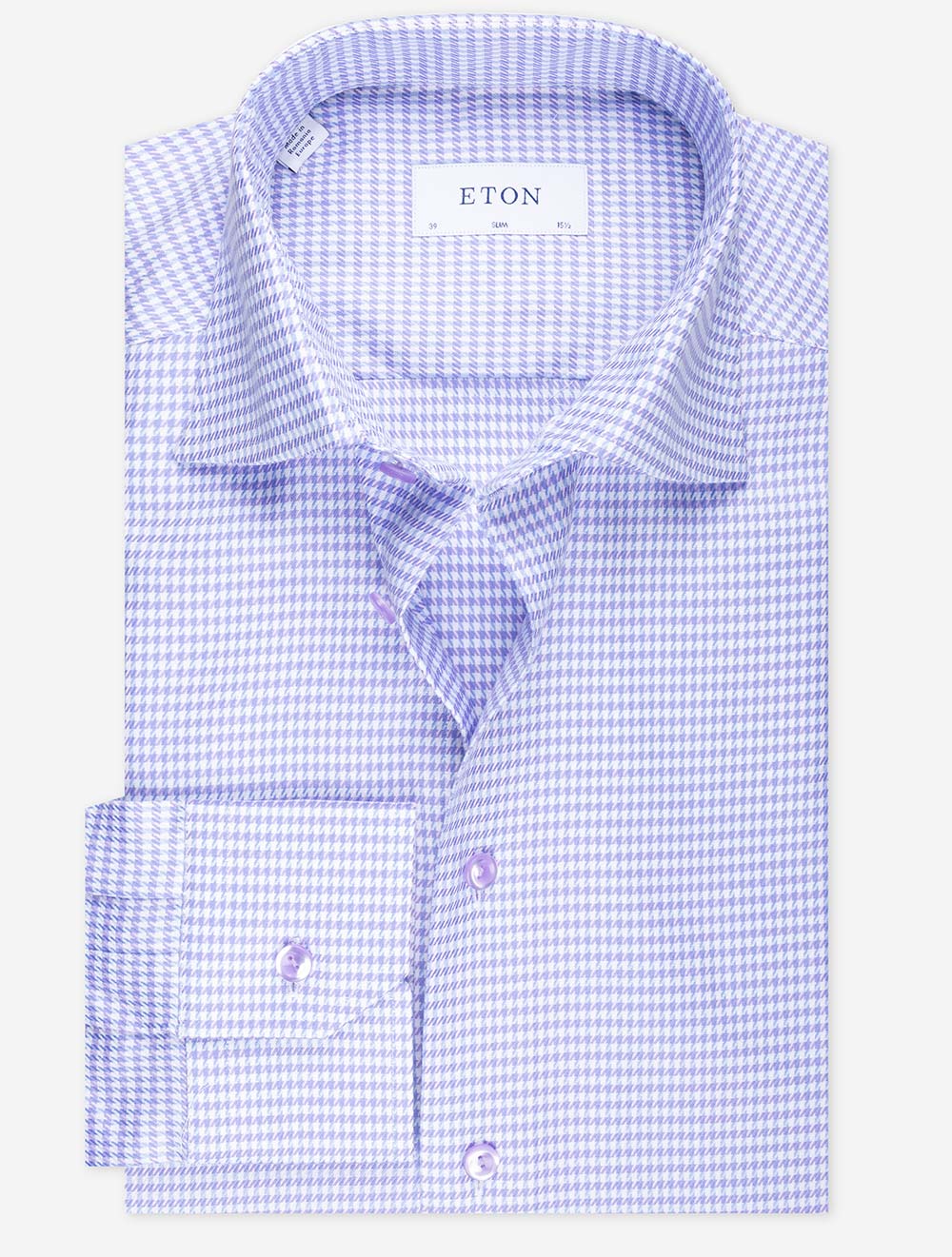 Eton Slim Houndstooth With Lilac Buttons Lilac | High Quality Men's ...