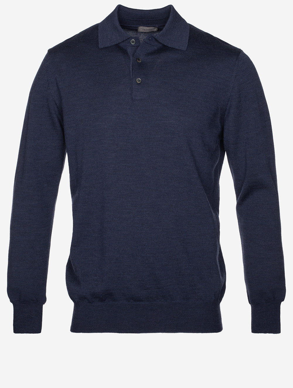 Louis Copeland Merino Long Sleeve Polo Blue | Luxury Men's Polo Shirts ...