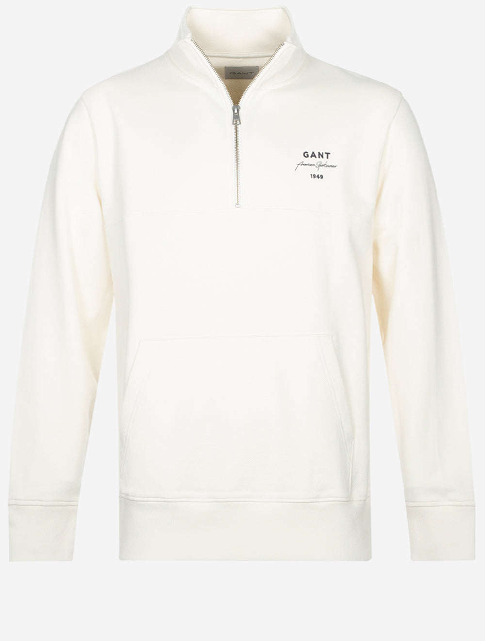 Gant Logo Script Jersey Half Zip Cream | Comfortable Men's Knitwear Now ...