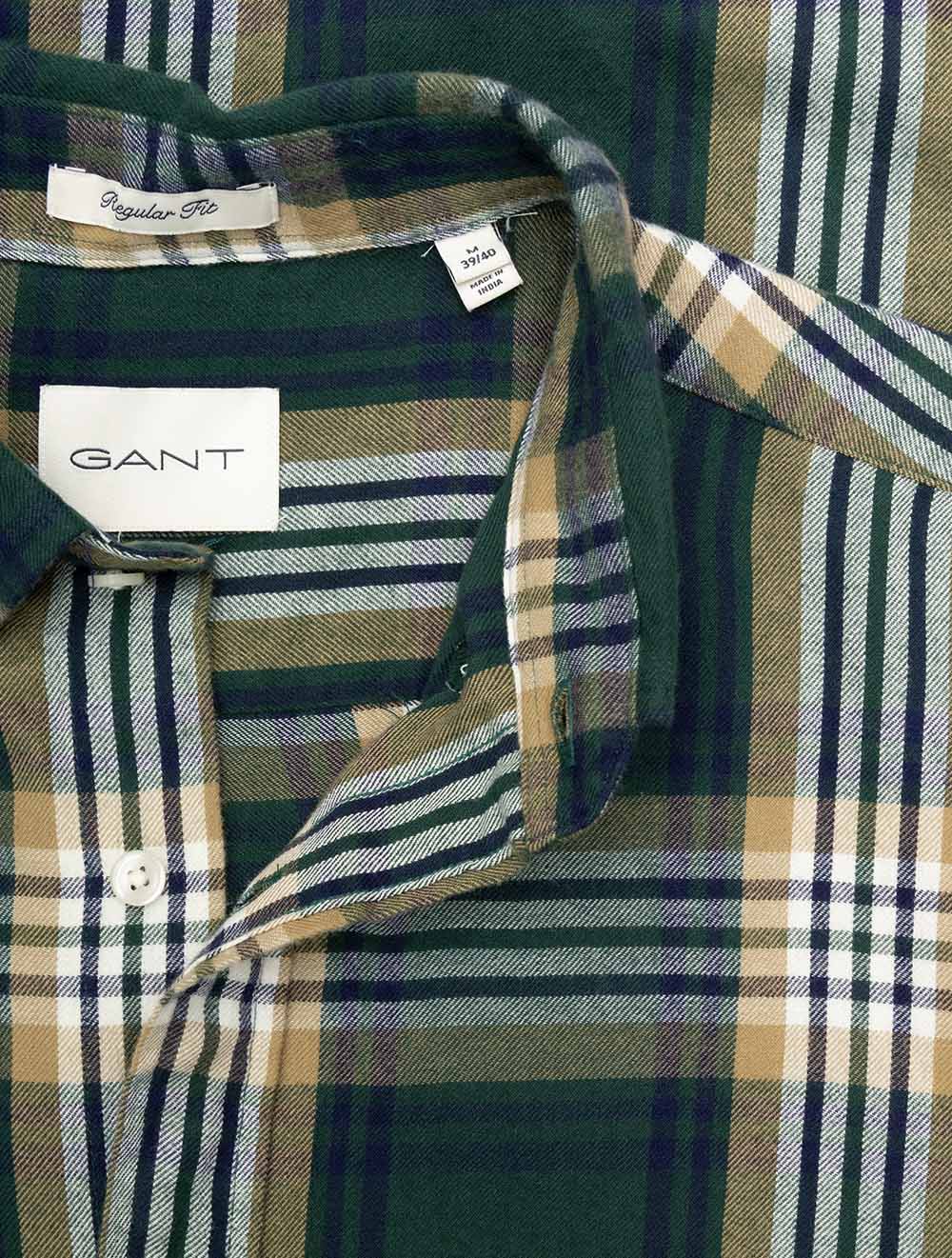 GANT Regular Fit Windblown Flannel Check Shirt Tartan Green | Luxury ...