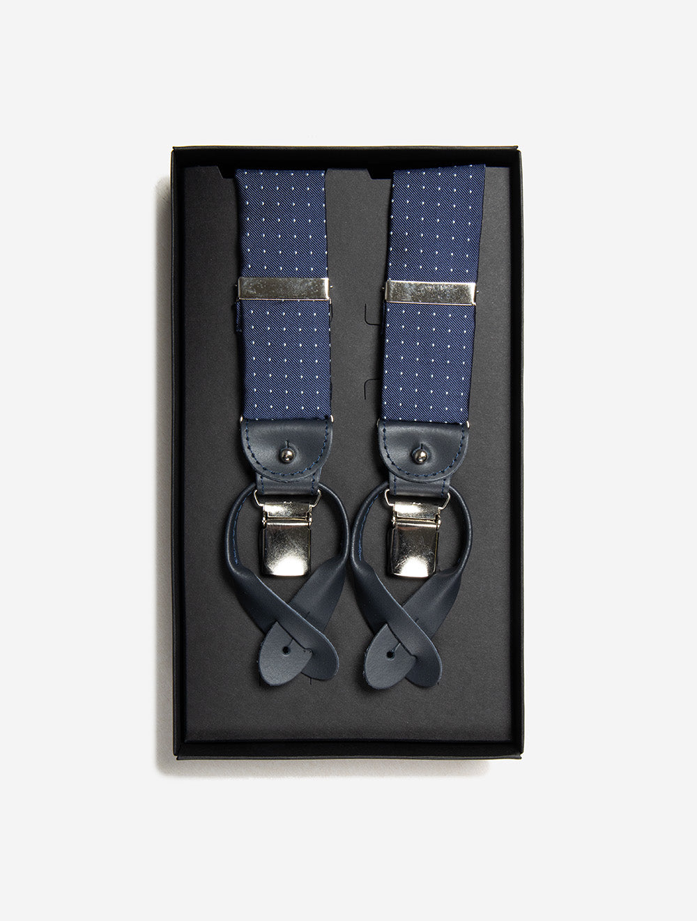 Silk Braces Clips And Buttons Blue Dot | Luxury Men’s Accessories at ...