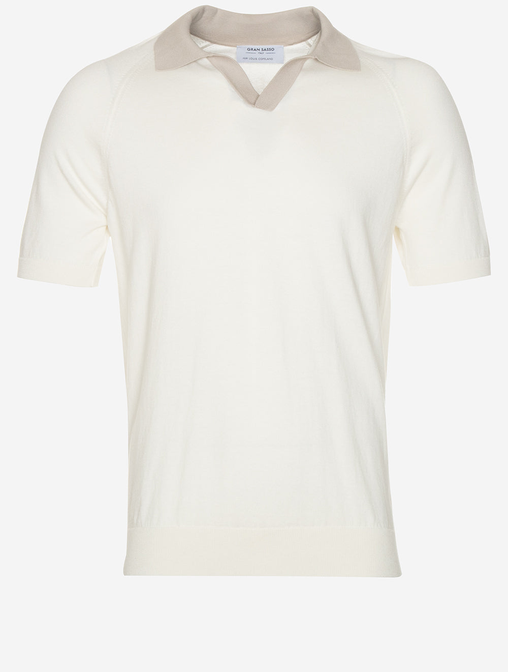 Gran Sasso Contrast Organic Cotton Open Polo White | Men's Polos at ...