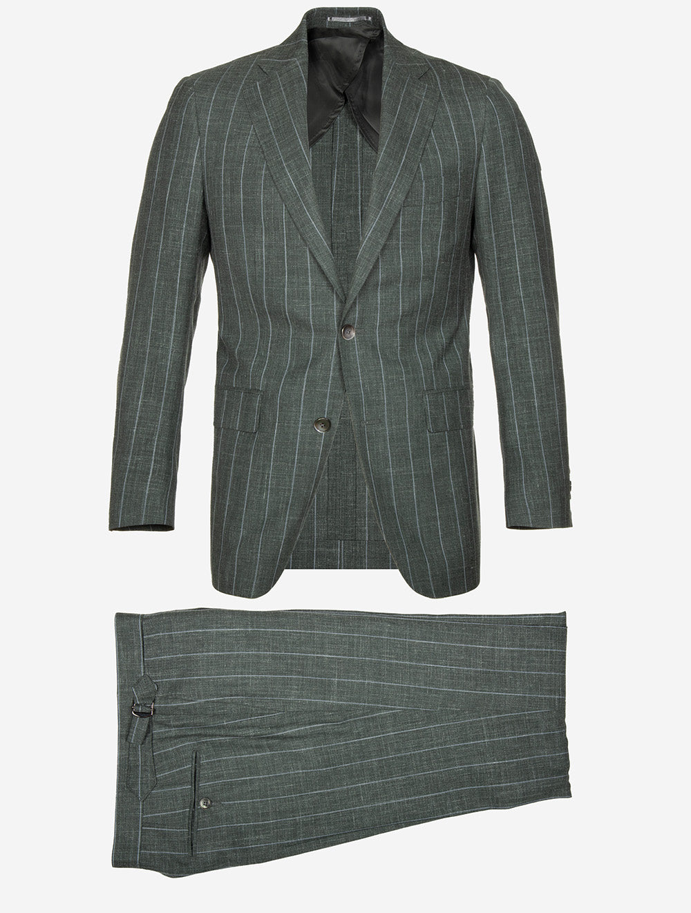 Louis Copeland Peaked Lapel Chalk Stripe Suit Green | Tailored Fit ...