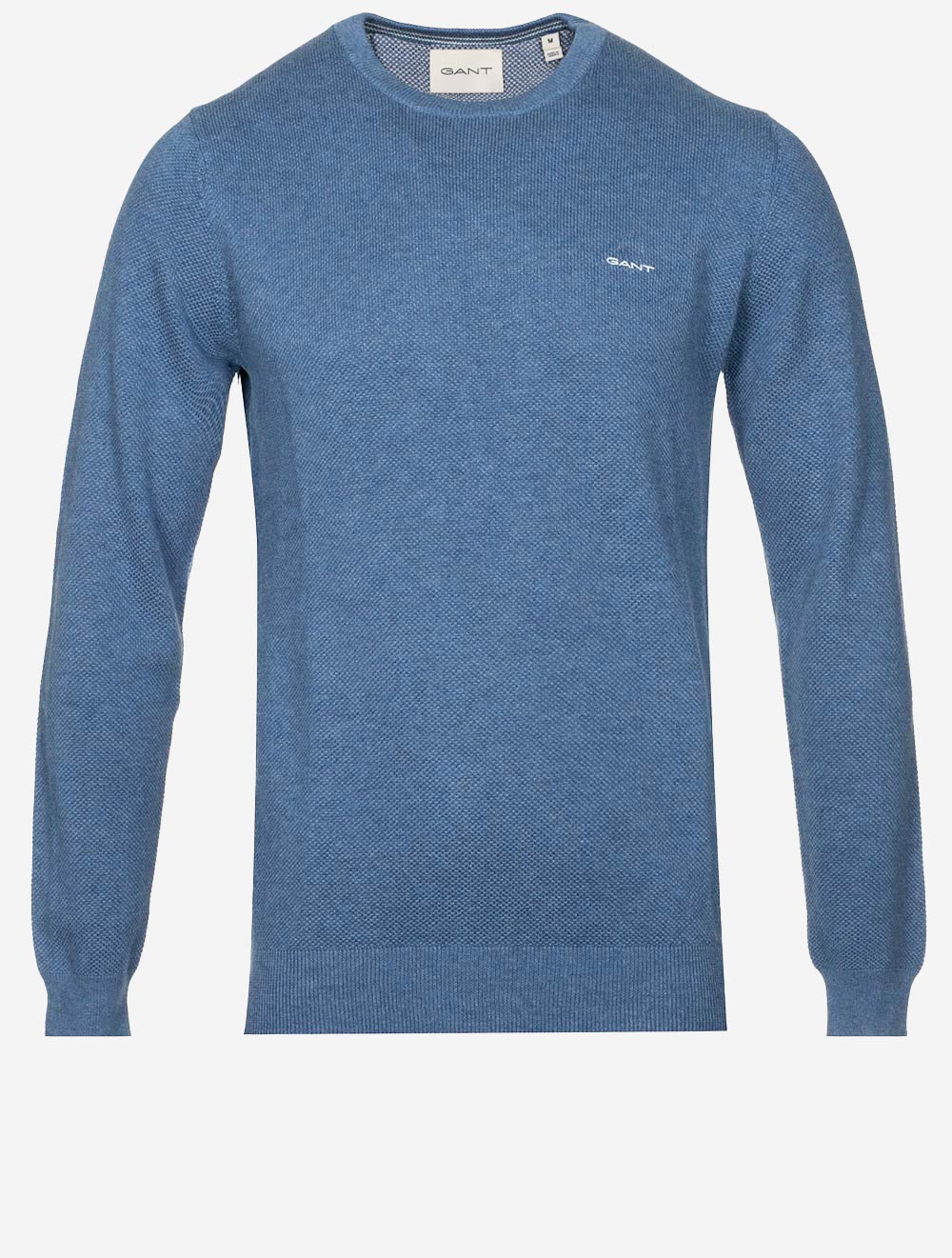 Gant Cotton Pique Crew Neck Denim Blue Melange | Quality Men's Knitwear ...