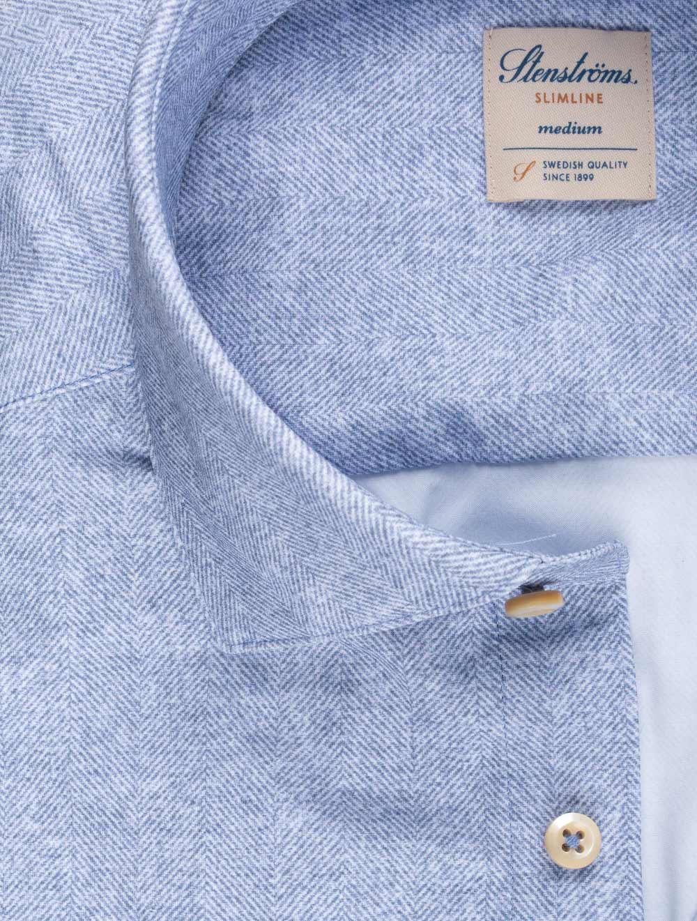 Stenstroms Slimline Herringbone Jersey Shirt Blue | Stylish Men's ...