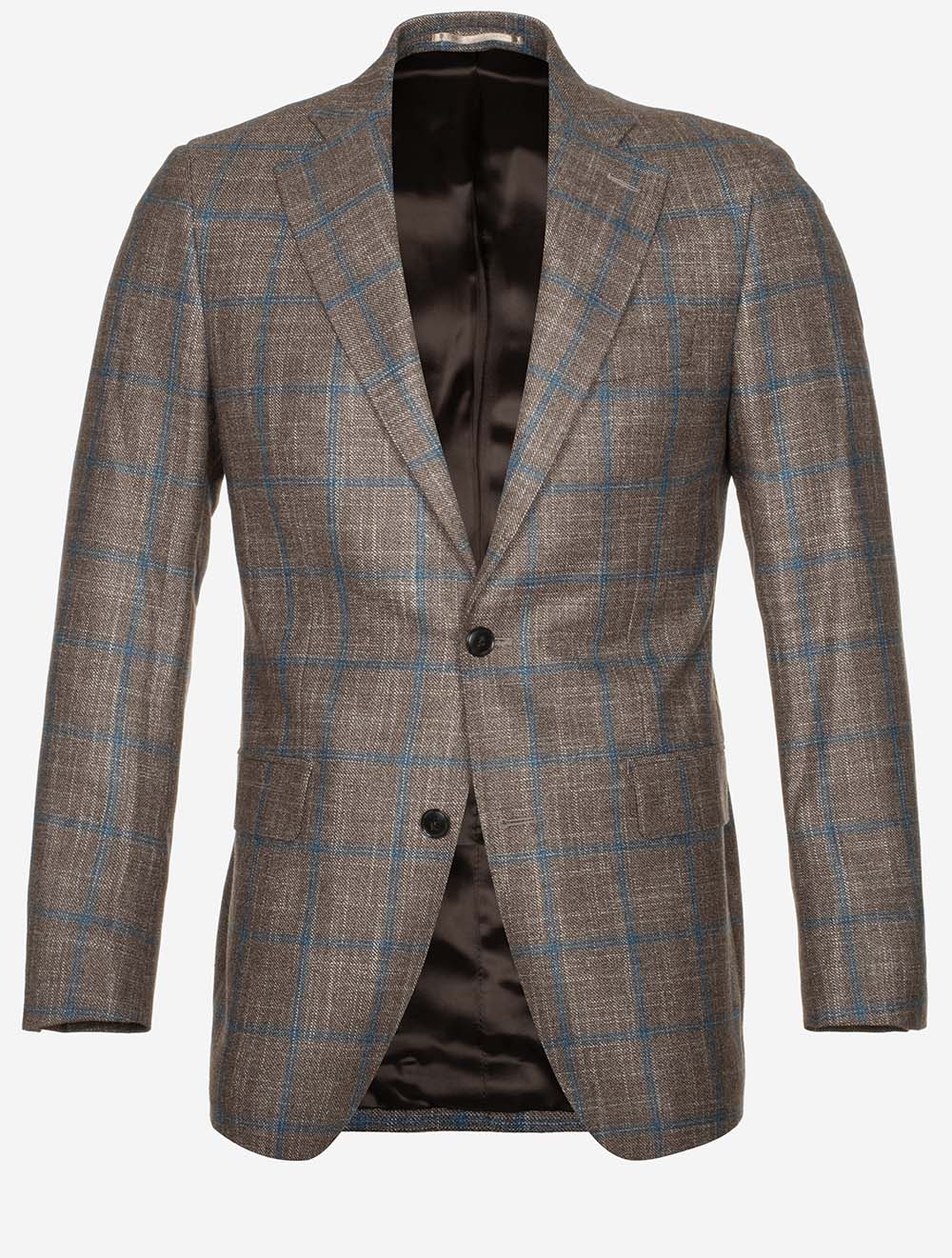 Louis Copeland Wool Silk Cashmere Check Jacket Brown