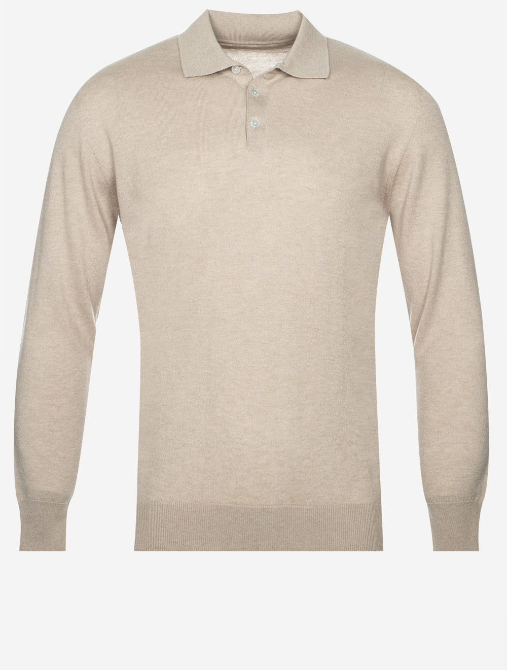 Louis Copeland Knit Long Sleeve Polo Sand | Luxury Men's Polo Shirts at ...