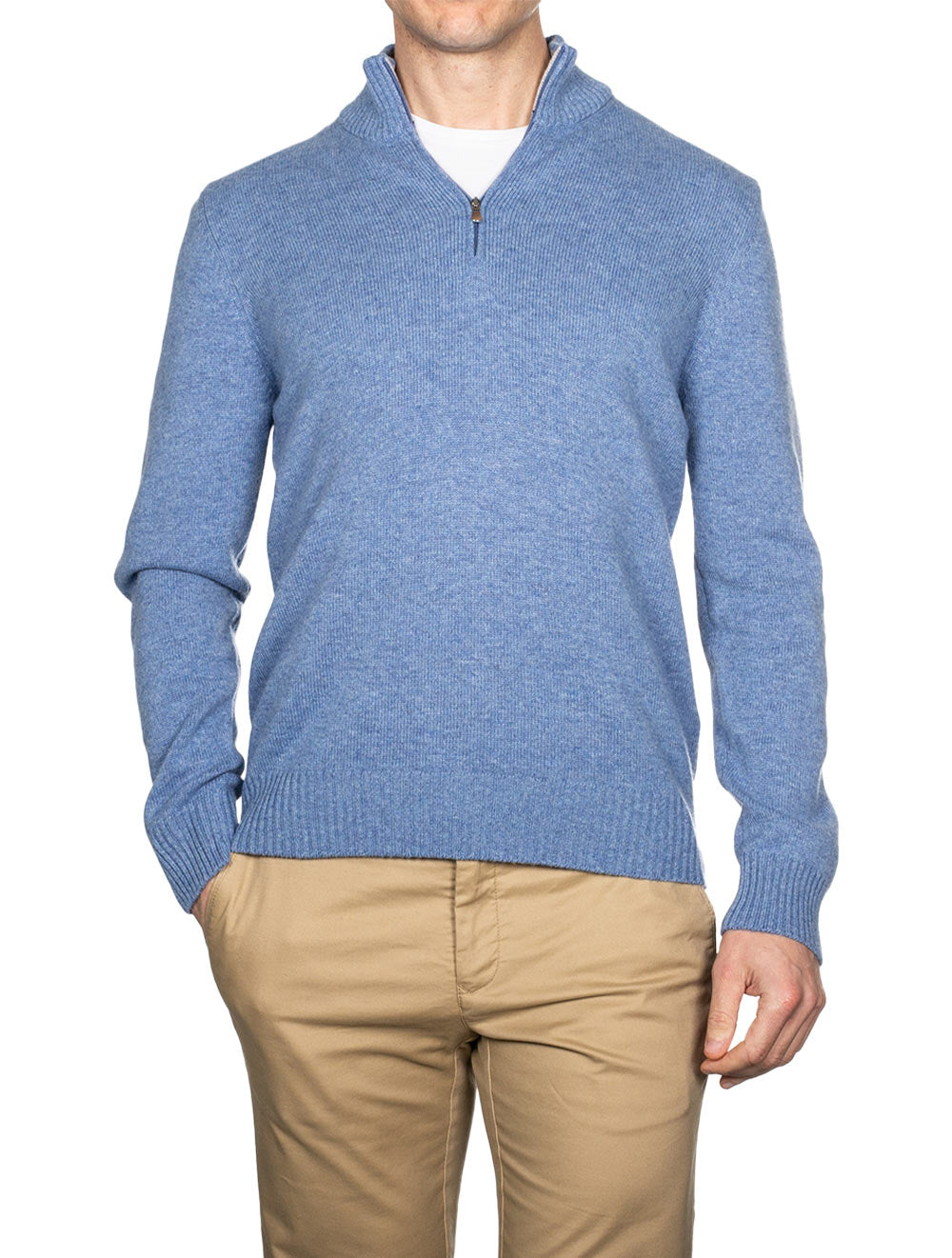 Gran Sasso Wool And Cashmere Half Zip Blue | Comfortable Men's Knitwear ...