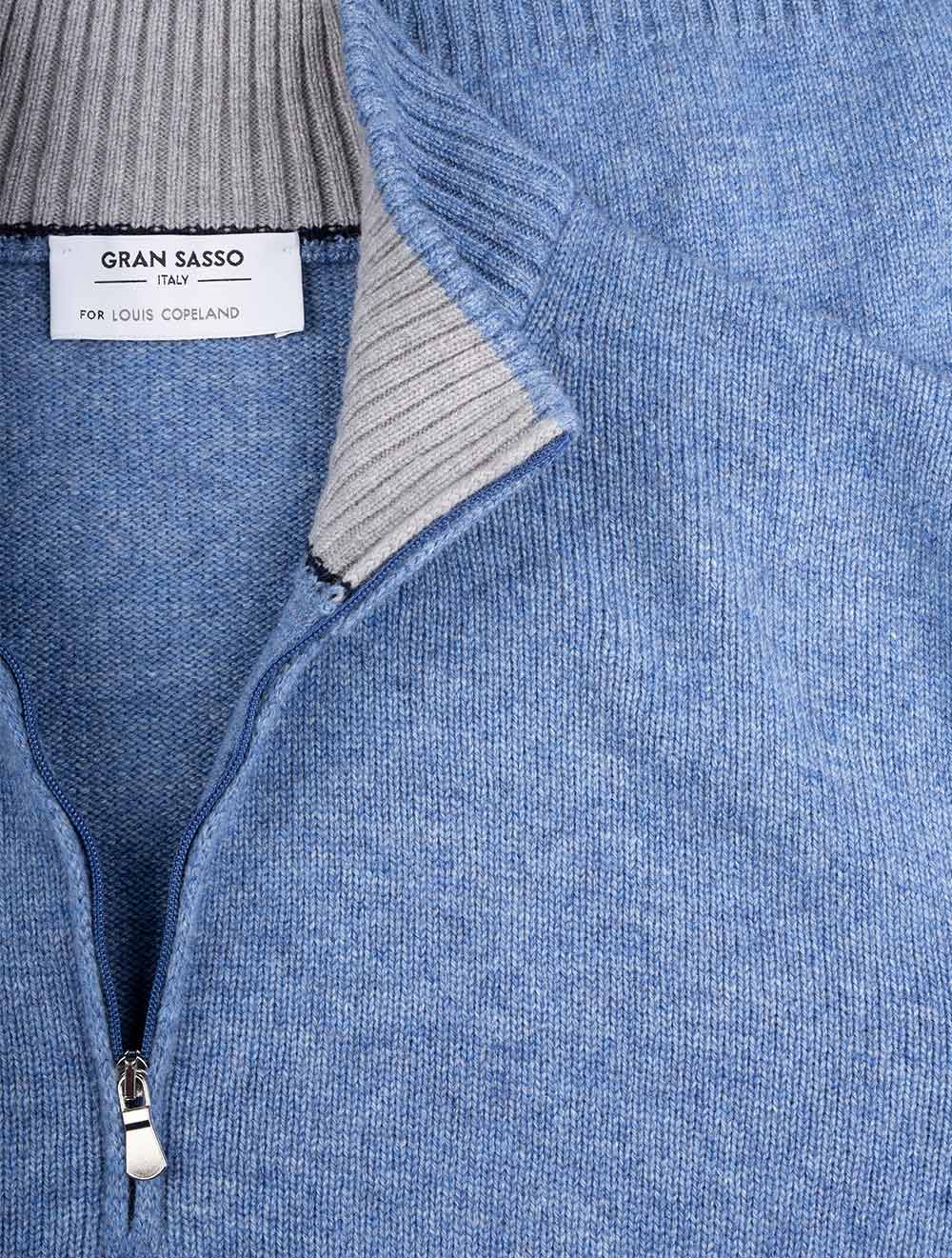 Gran Sasso Wool And Cashmere Half Zip Blue | Comfortable Men's Knitwear ...