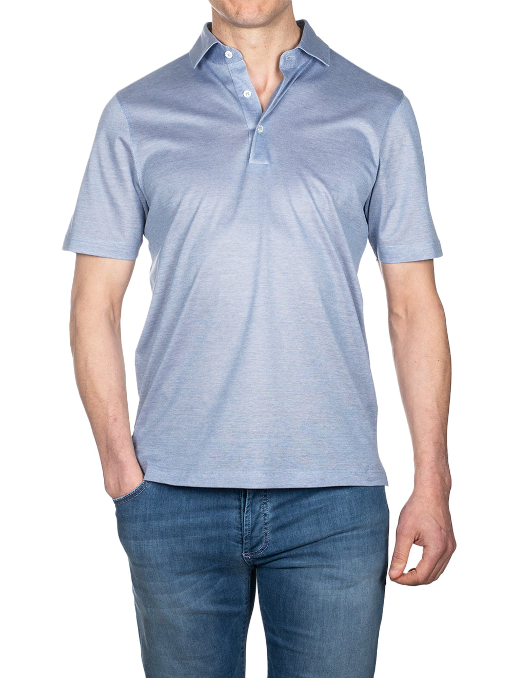 Gran Sasso 3 Button Polo Shirt Light Blue | Luxury Men's Polo Shirts at ...
