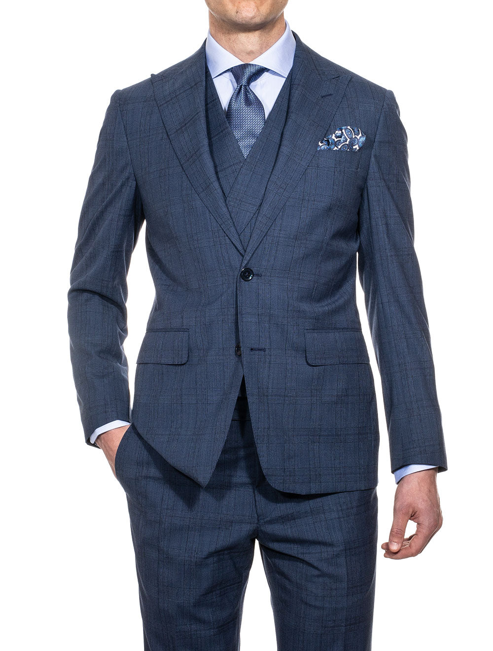 Louis Copeland Plaid Check Three Piece Suit Blue | Men's Tailored Suits ...
