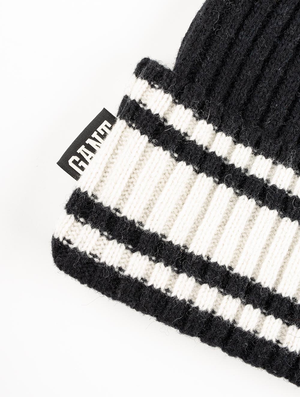 Gant Striped Wool Collegiate Beanie-Ebony Black | High Quality ...