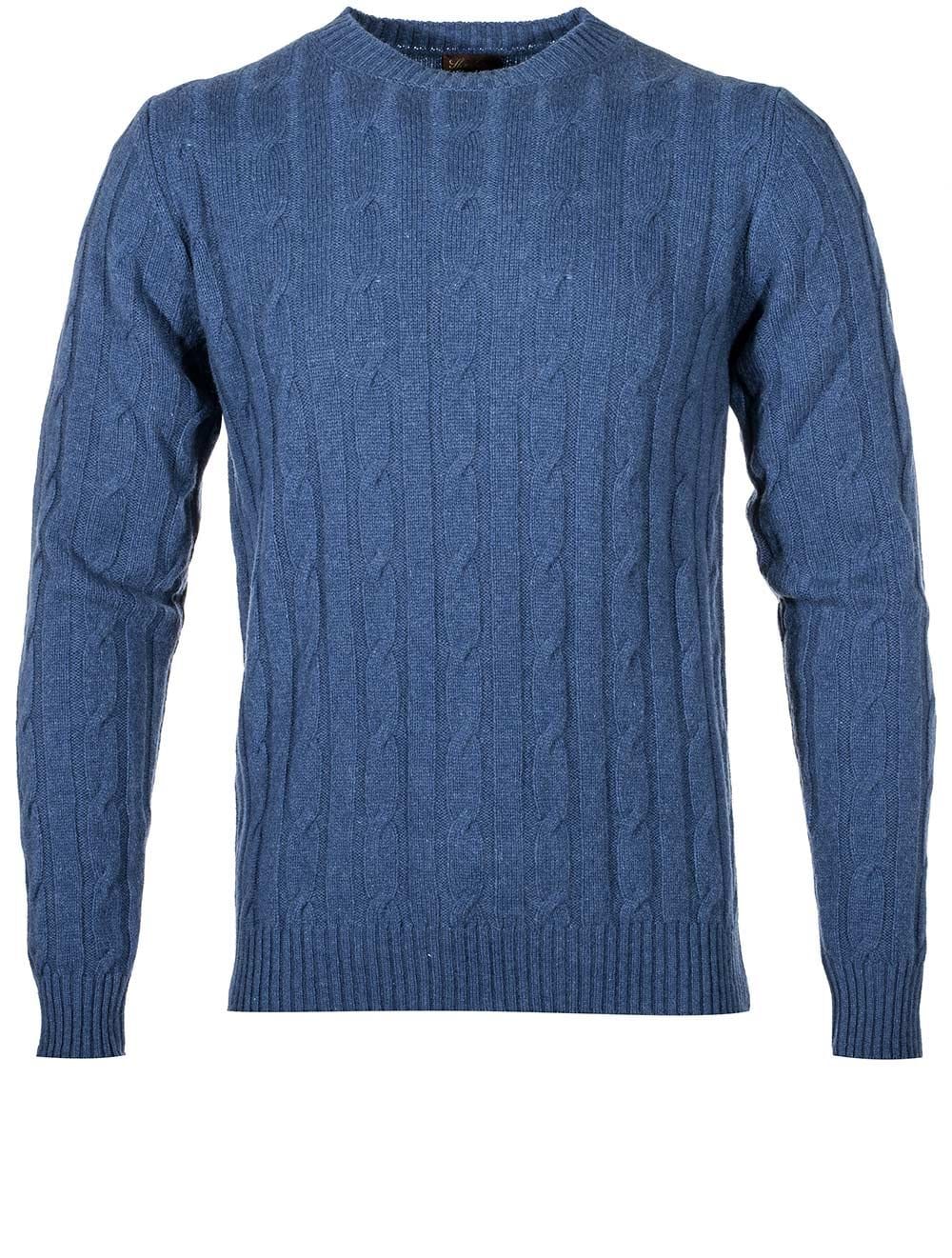 Stenströms Cable Crew Neck Sweater Blue | Luxury Men’s Knitwear at ...